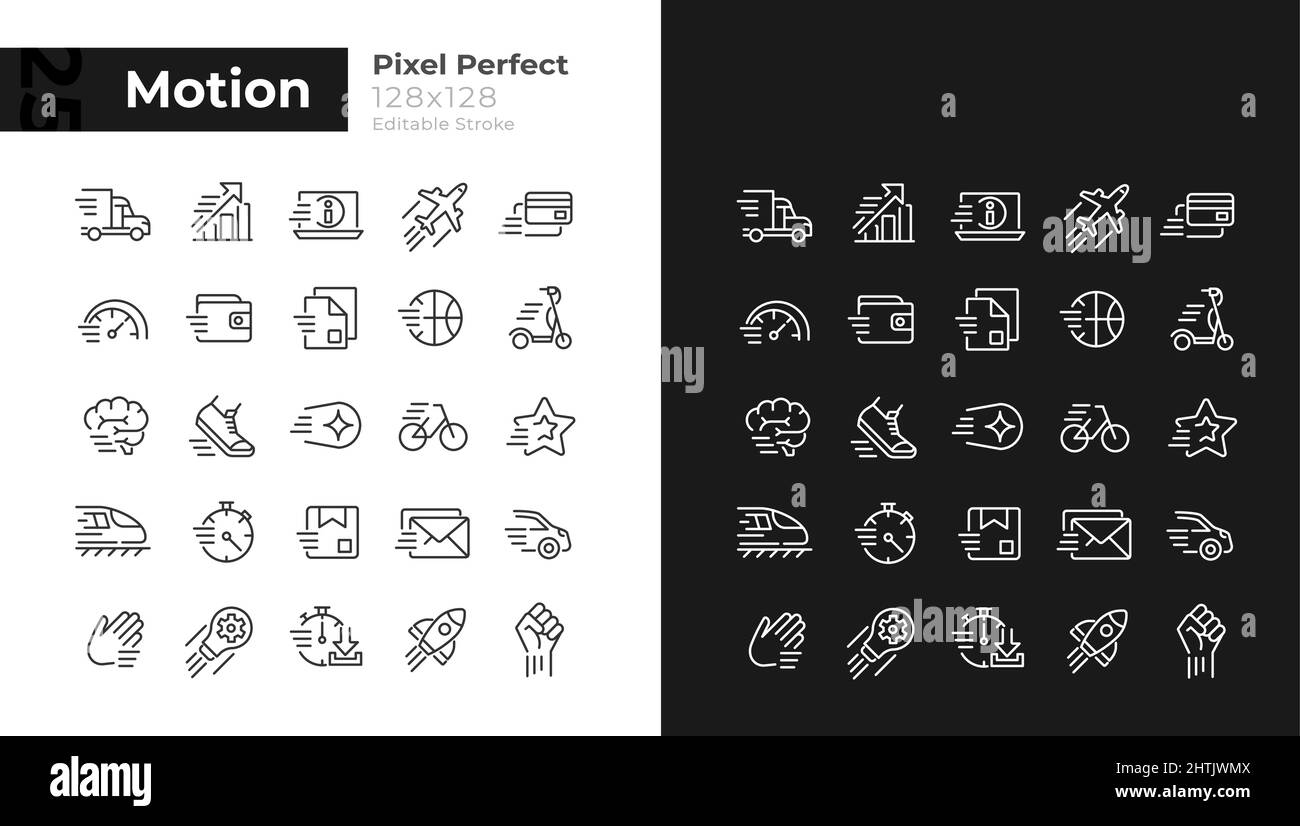 Motion pixel perfect linear icons set for dark, light mode Stock Vector ...