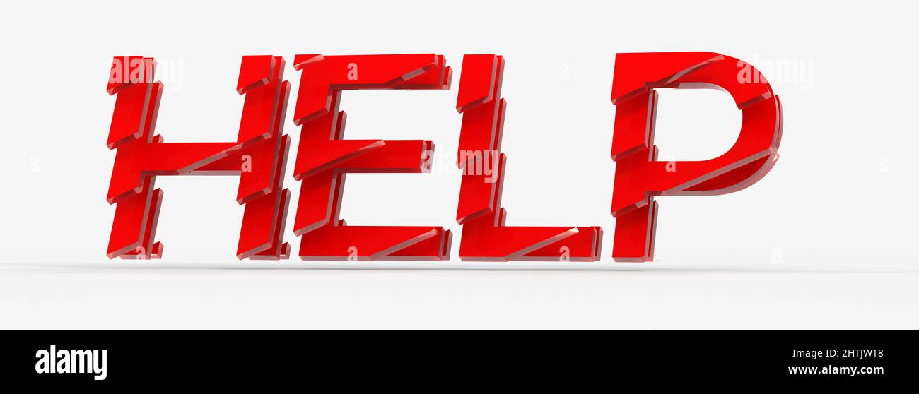 3D rendering of red help text isolated on a white background Stock ...