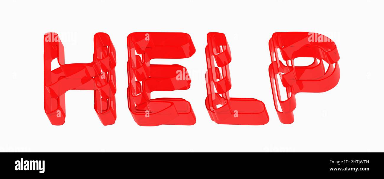 3D rendering of red help text isolated on a white background Stock ...