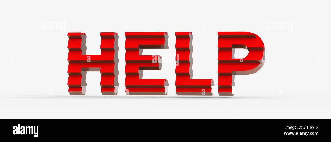3D rendering of red help text isolated on a white background Stock ...