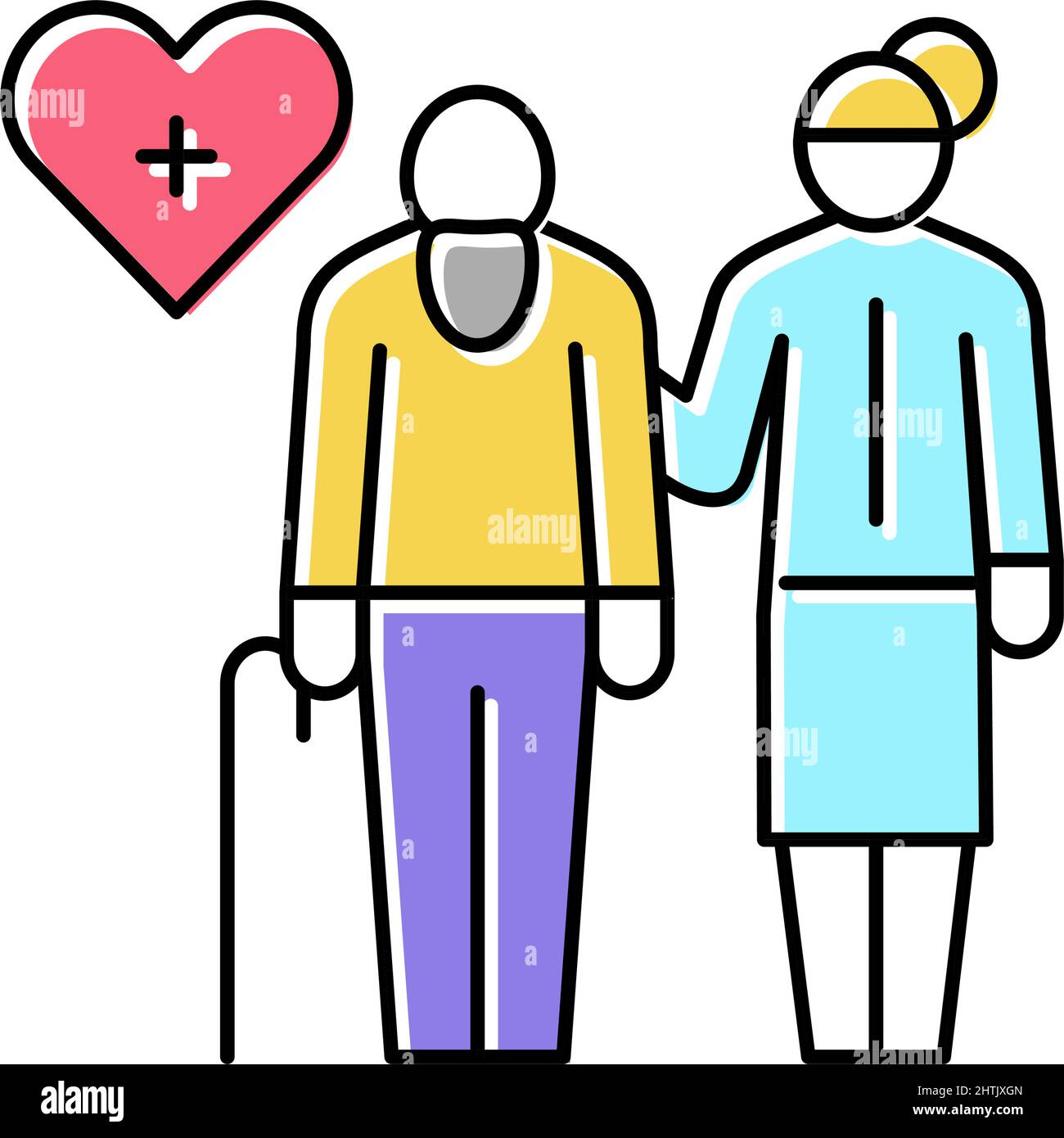 helping and caring for elderly people color icon vector illustration ...