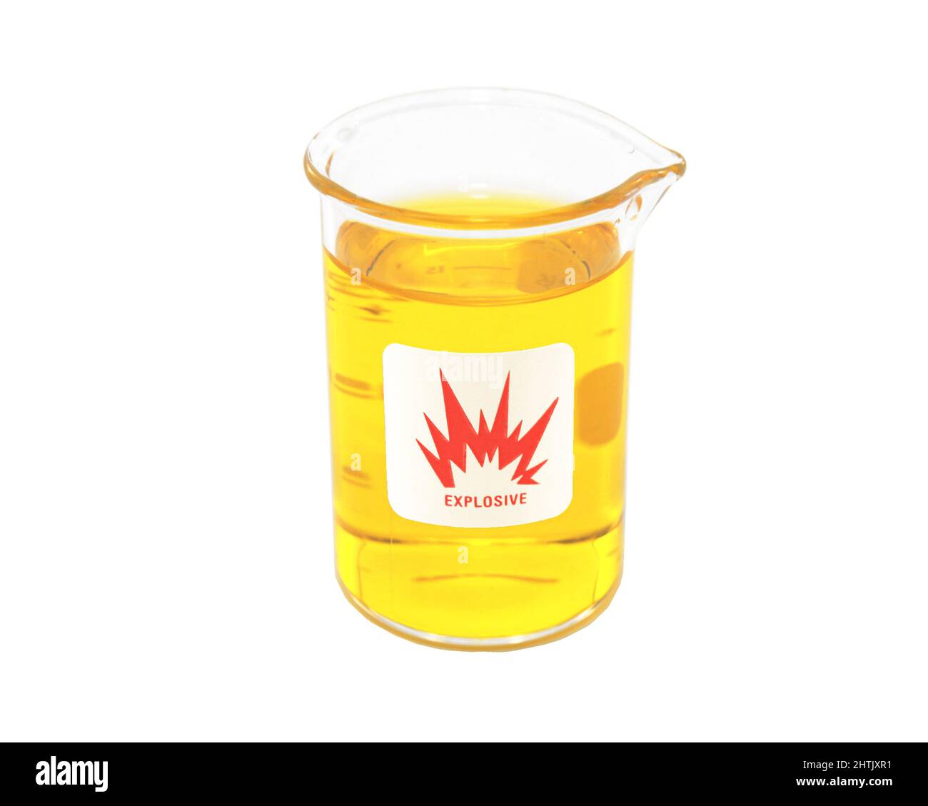 Liquid inside a chemical tube labeled as "Explosive Stock Photo - Alamy