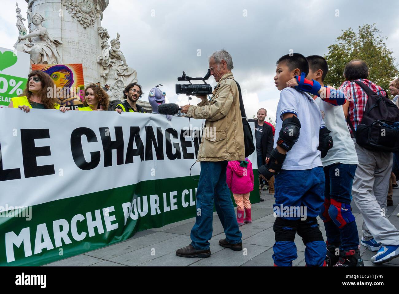 Paris France, Crowd People, Demonstration, French Protest Banner ...