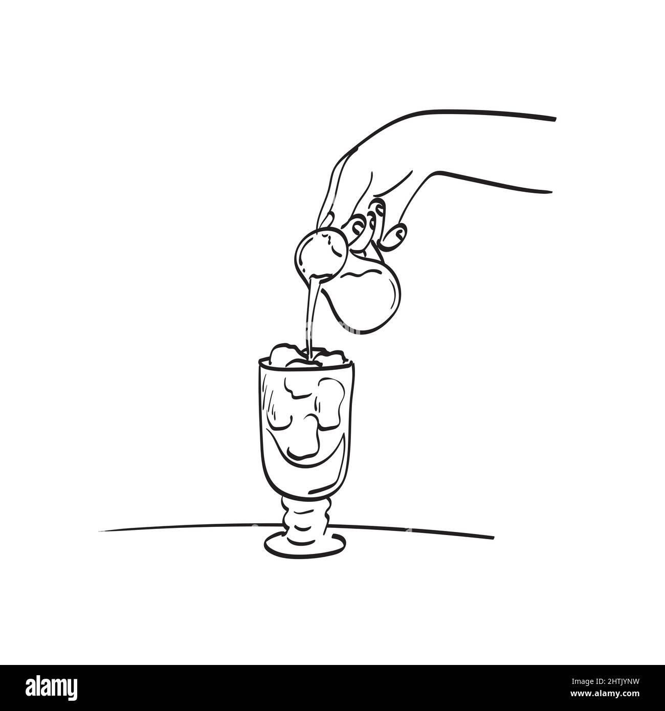 hand pouring syrup on glass of drink illustration vector hand drawn ...
