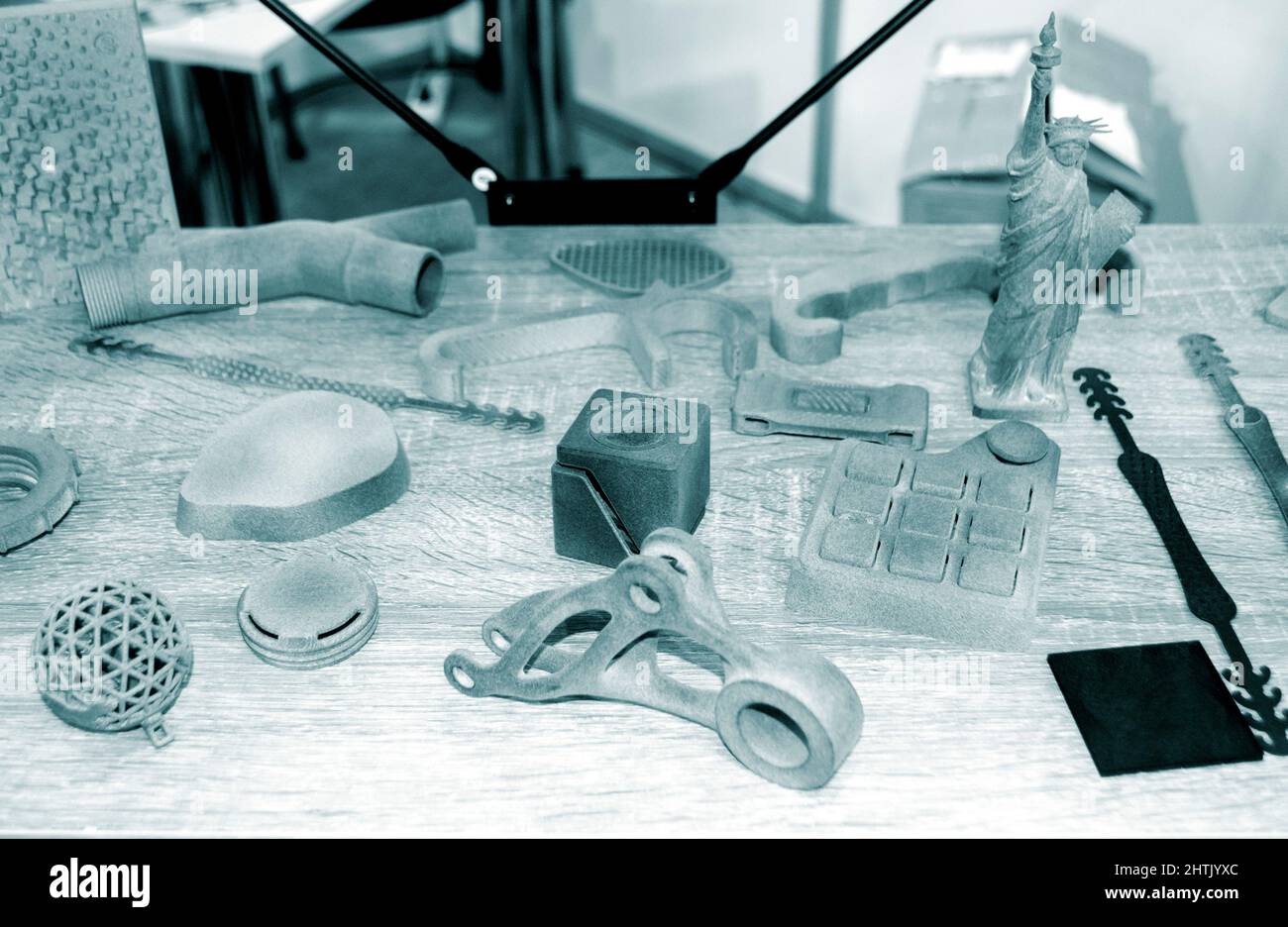 Different gray models printed on 3d printer from powder close-up Stock ...