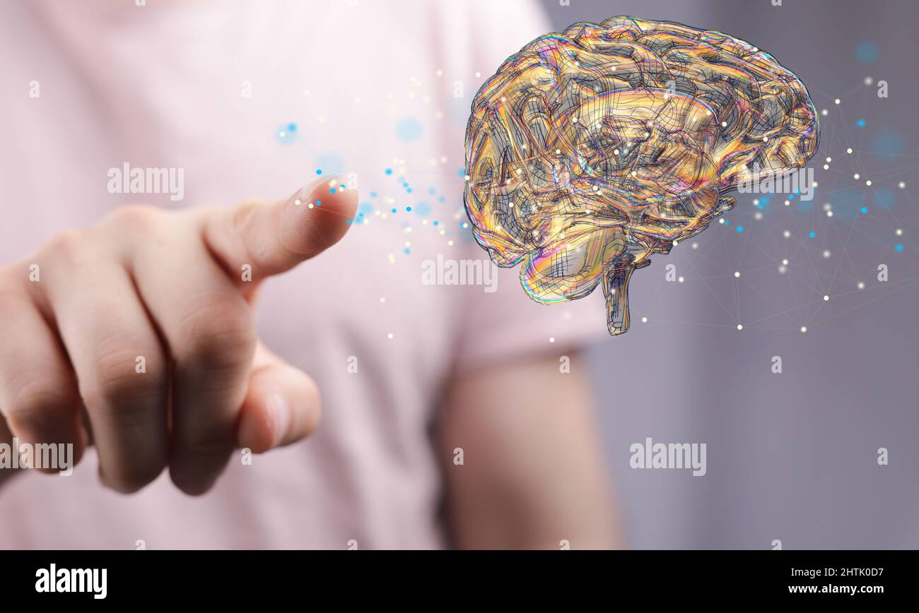 Hand touching a digital brain - the concept of digital intelligence ...