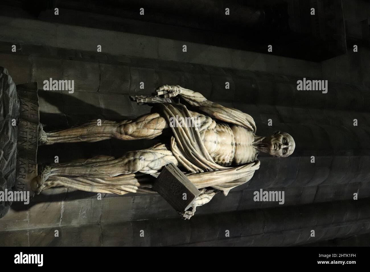 Low angle portrait of the statue of Saint Bartholomew in Milan ...