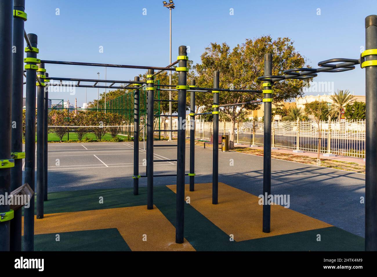Outdoor gym, pull up bars in the park Stock Photo - Alamy