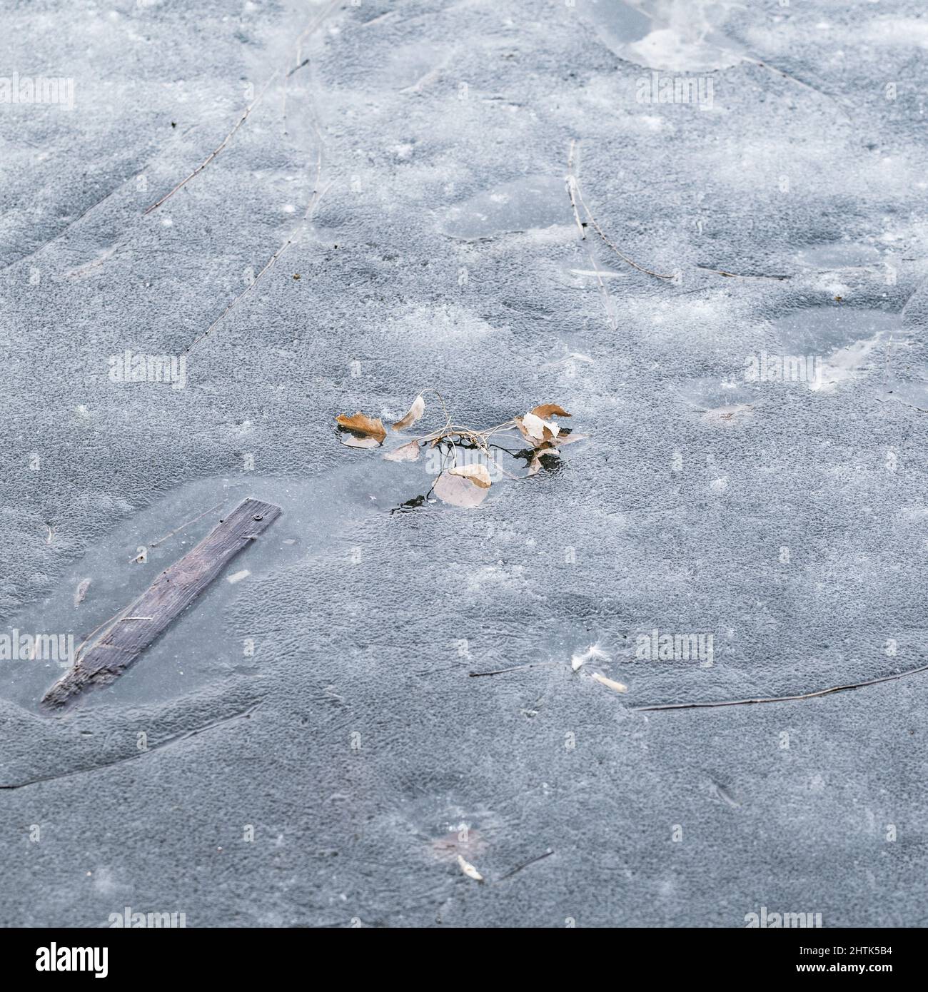 Beautiful shot of environmental protection winter lake garbage in ...