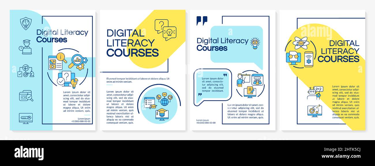 Digital literacy courses blue and yellow brochure template Stock Vector ...