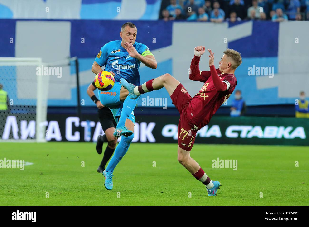Artem Dzyuba (L) of Zenit and Ilya Samoshnikov (R) of FC Rubin Kazan in ...