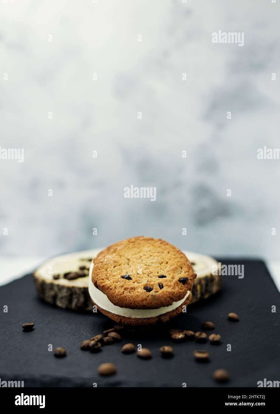 Ice Cream Sandwich. Vanilla ice cream sandwiched between two cookies ...
