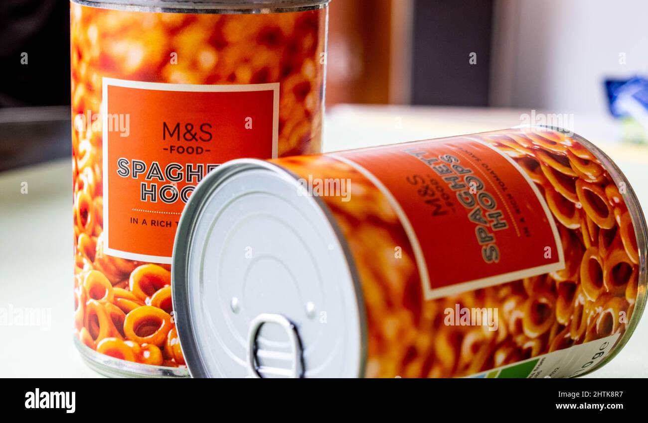 England UK, March 01 2022, Tin Of Marks And Spencer Own Brand Spaghetti ...