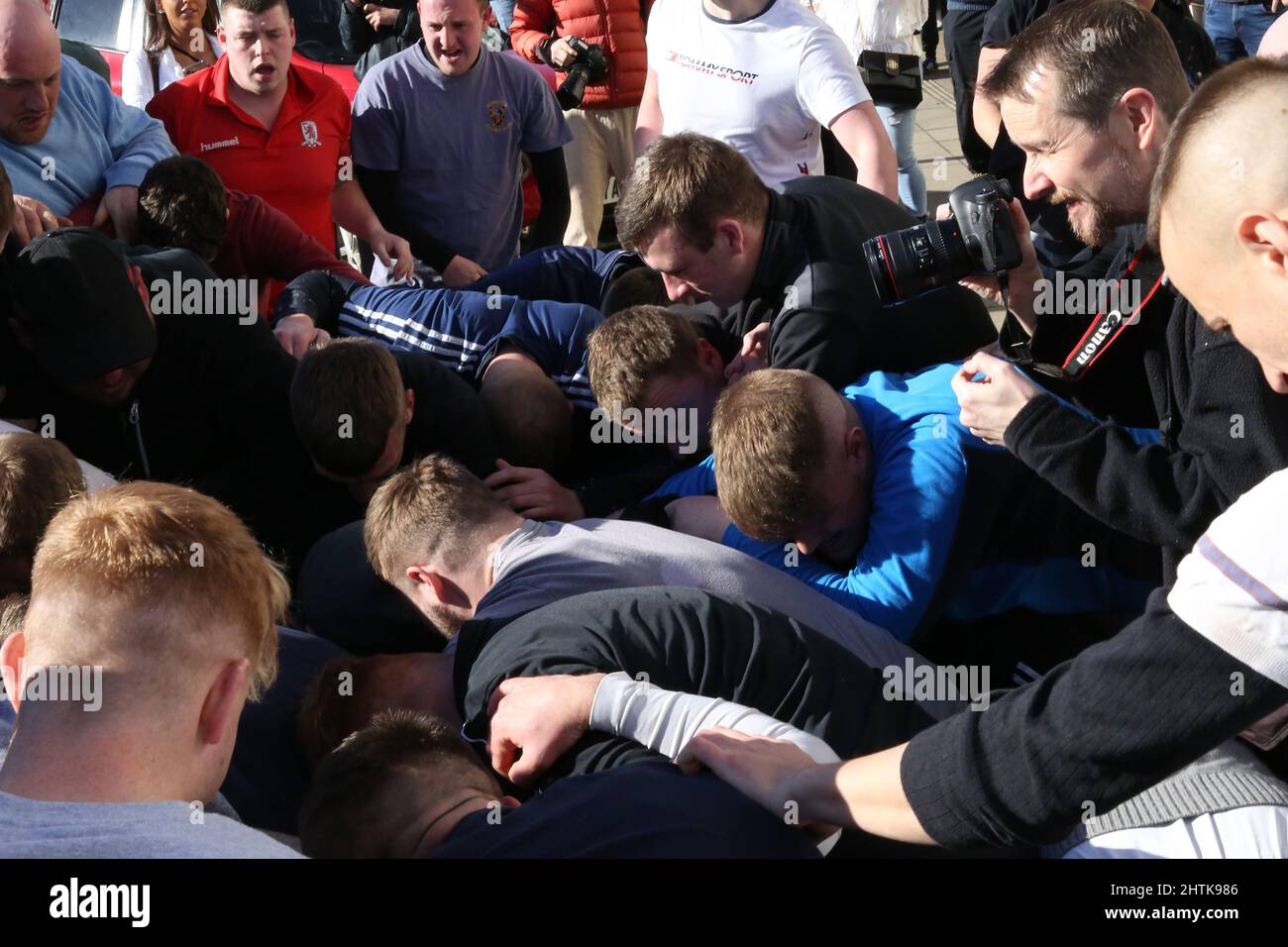 SEDGEFIELD, UK. MAR 1ST Participants battle for the ball during the ...