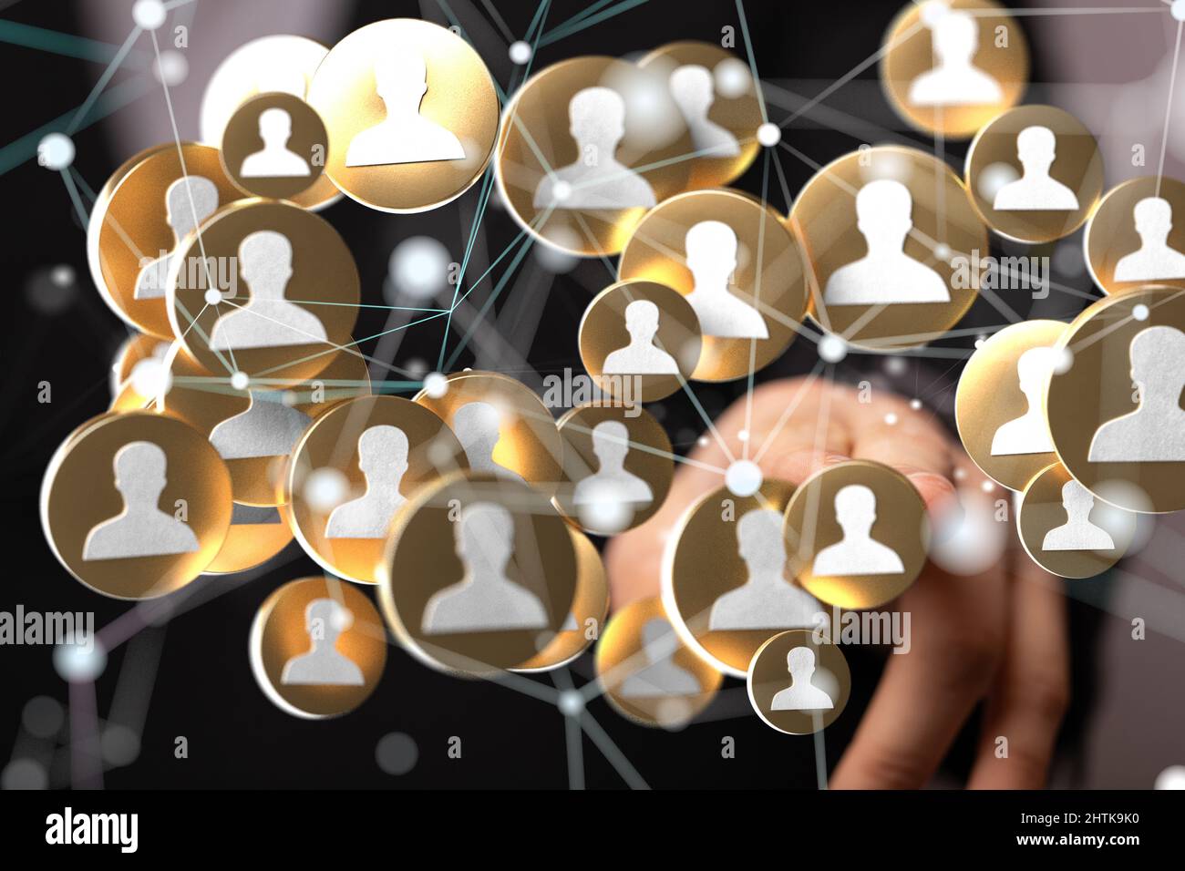 Closeup shot of a man presenting the concept of global communication ...