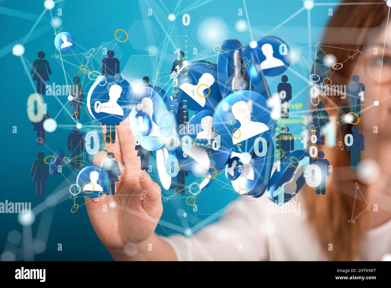 Closeup shot of a woman presenting the concept of global communication ...