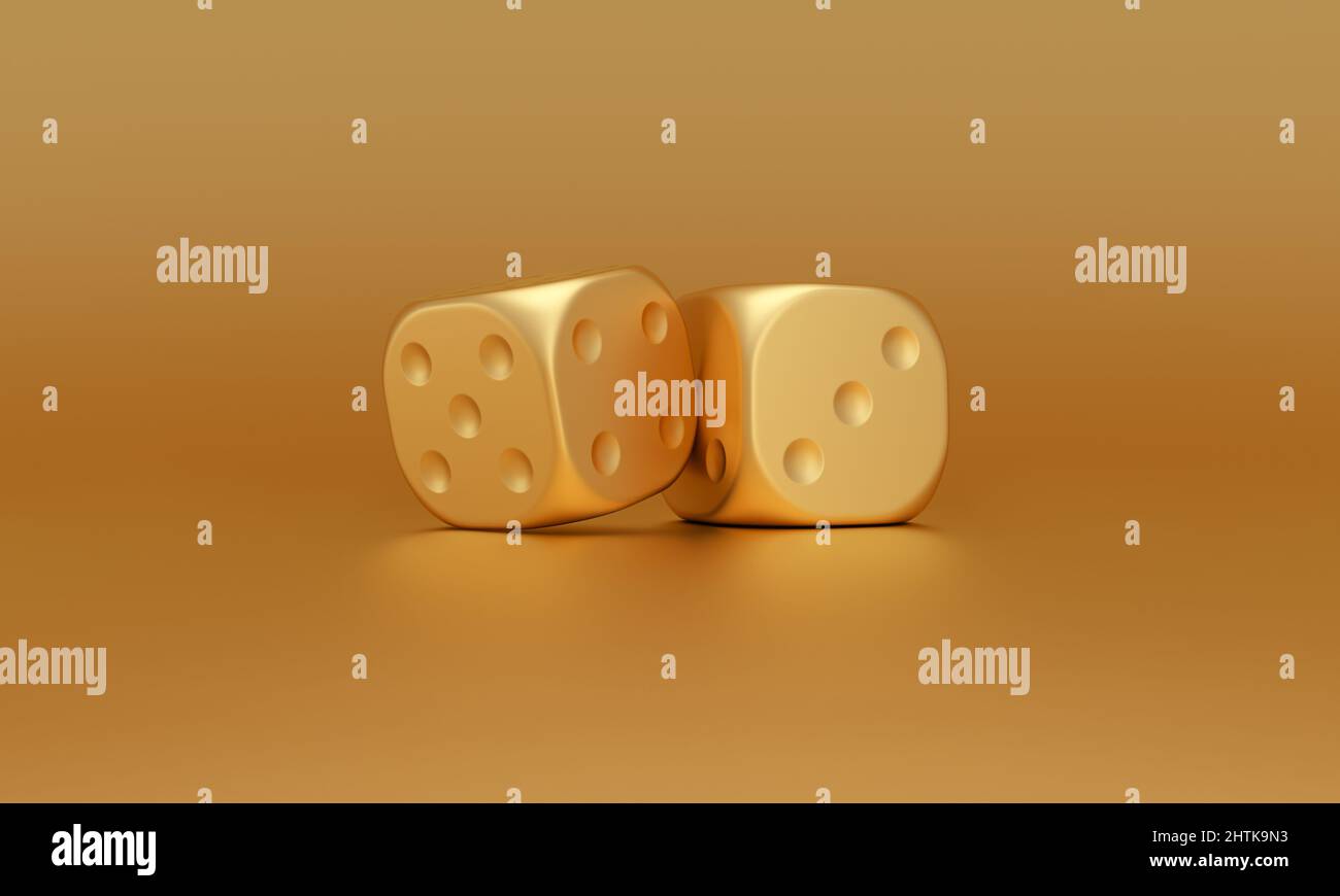 Golden dice on on gold background. Lucky game concept. 3d rendering ...