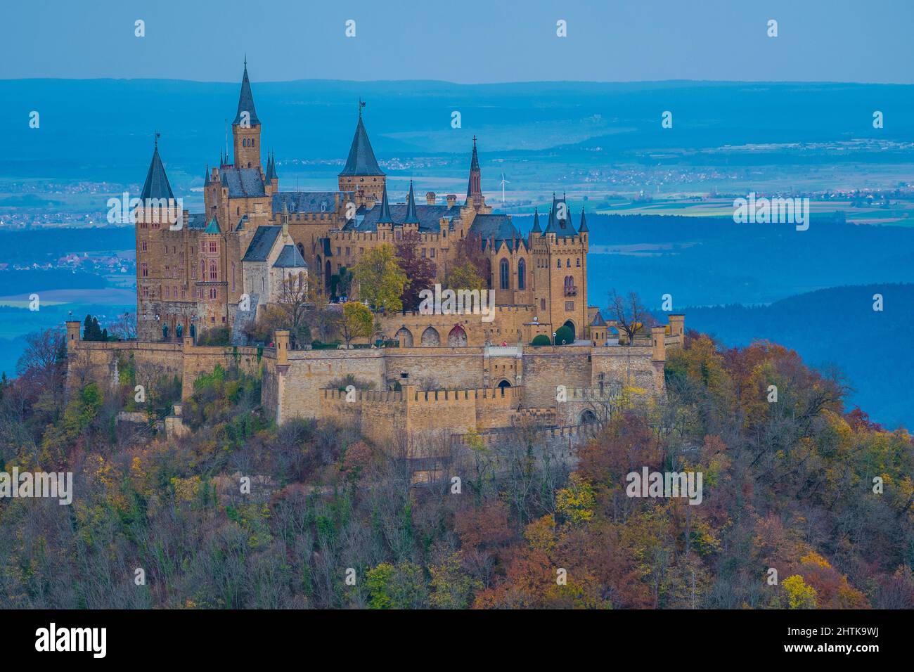 High angle shot of the Hohenzollern Castle in Bisingen, Germany Stock ...