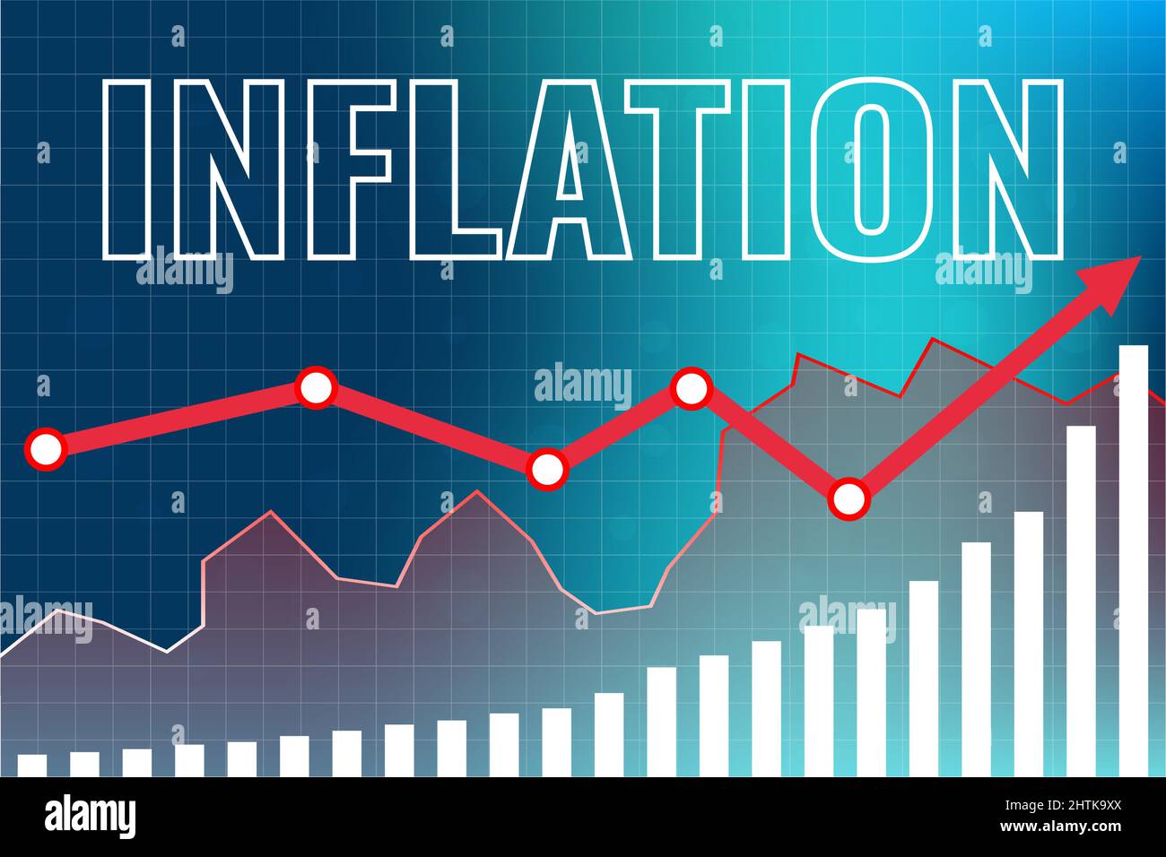 Global inflation graph with red arrow on blue finance background ...