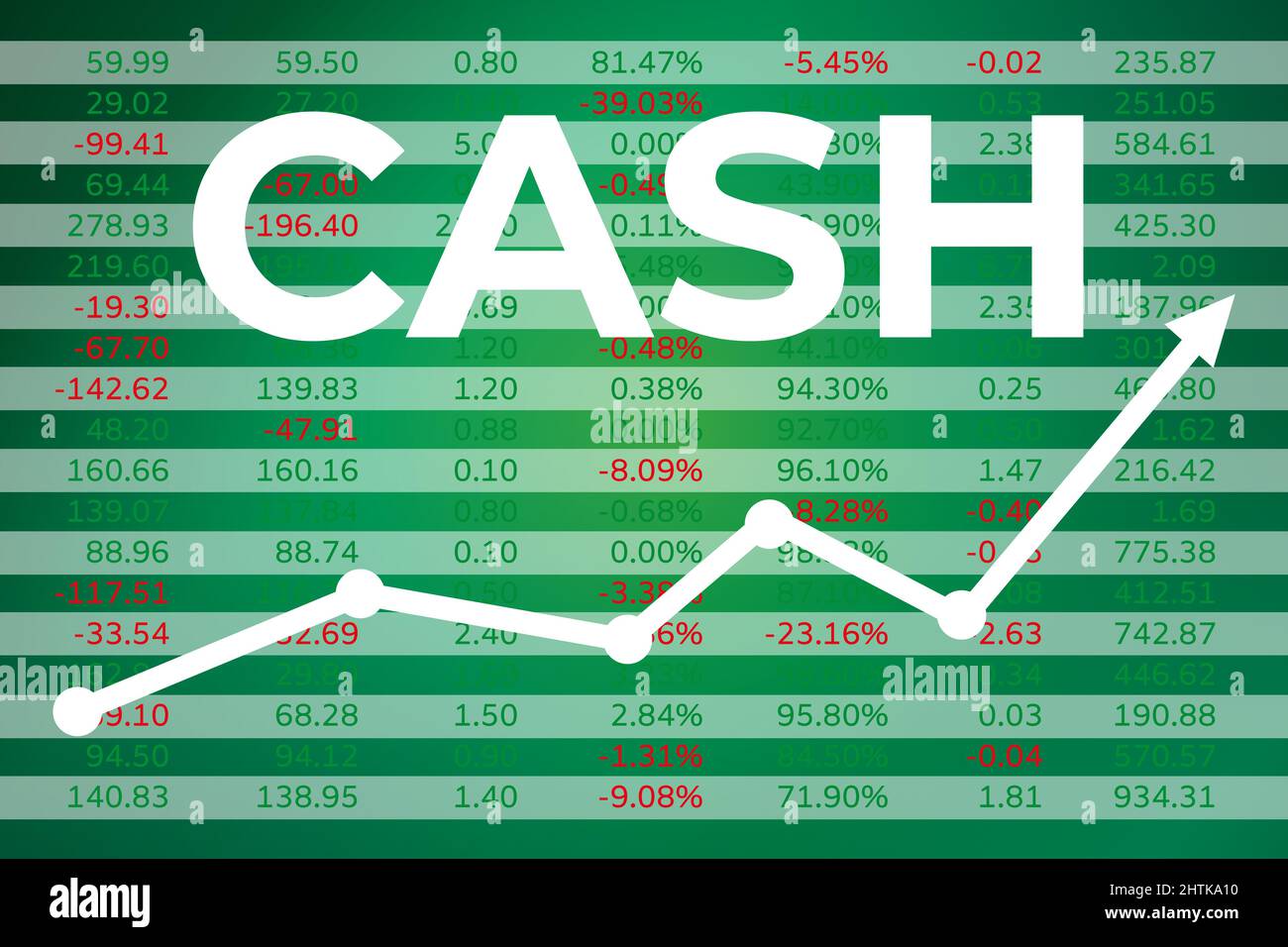 Graph growth of cash with white arrow and numbers on green finance ...