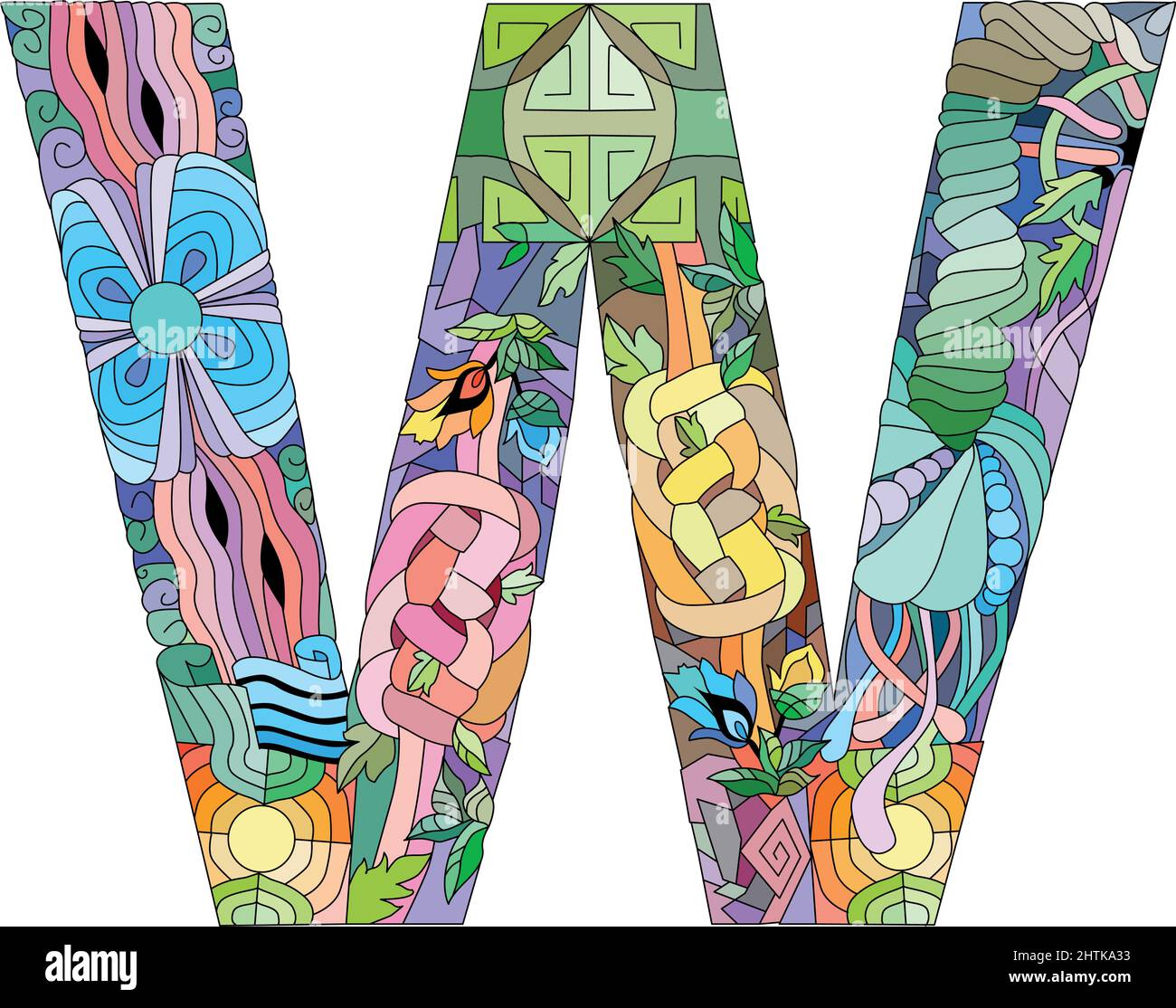 Zentangle stylized alphabet - letter W. Vector illustration. Ethnic ...