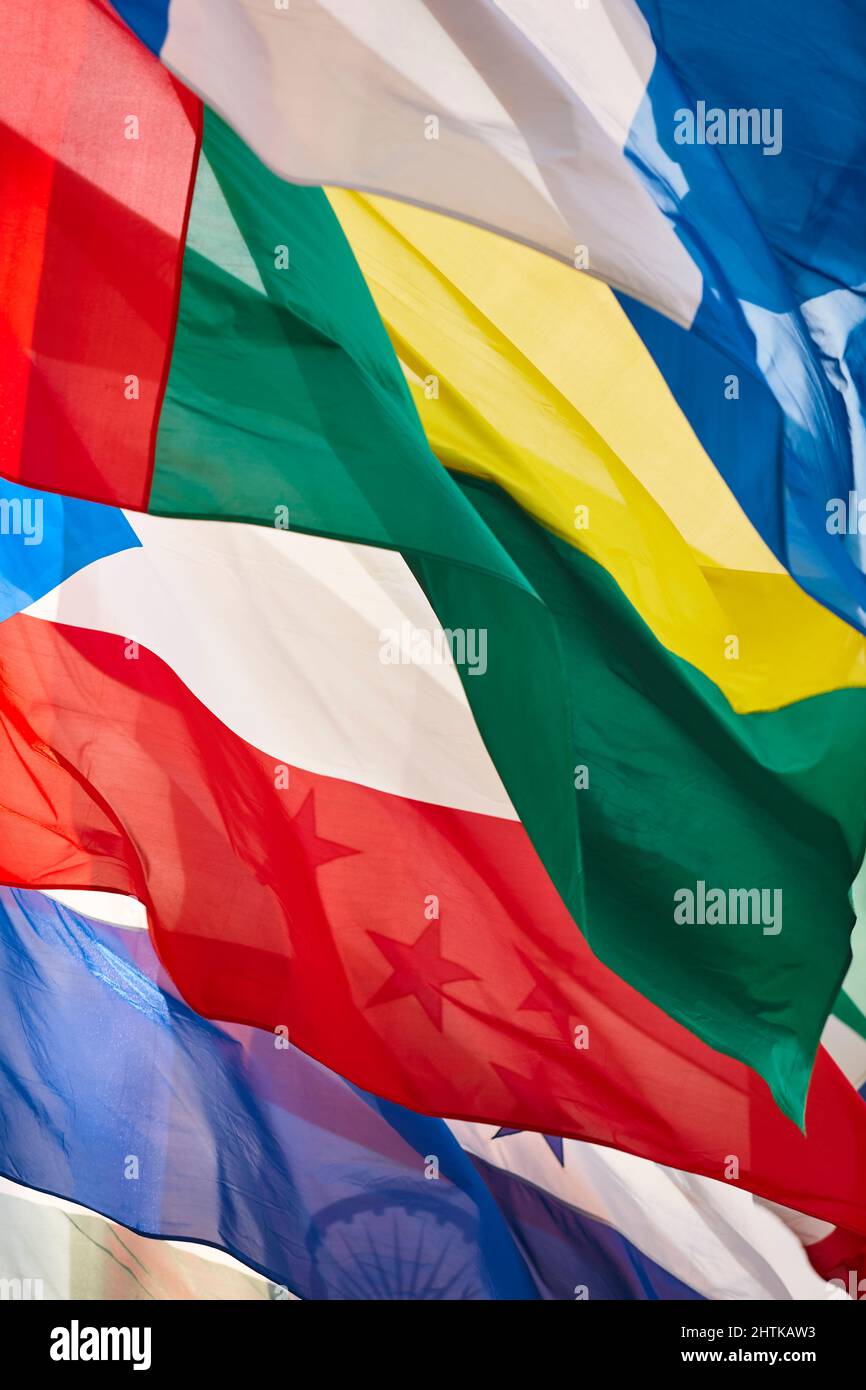 Flags of the word waving in the wind. Nation emblems Stock Photo - Alamy
