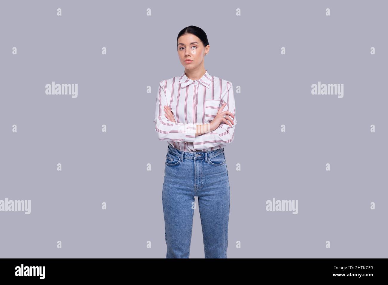 Serious Girl Standing Hands Crossed Isolated. Girl Posing Stock Photo ...