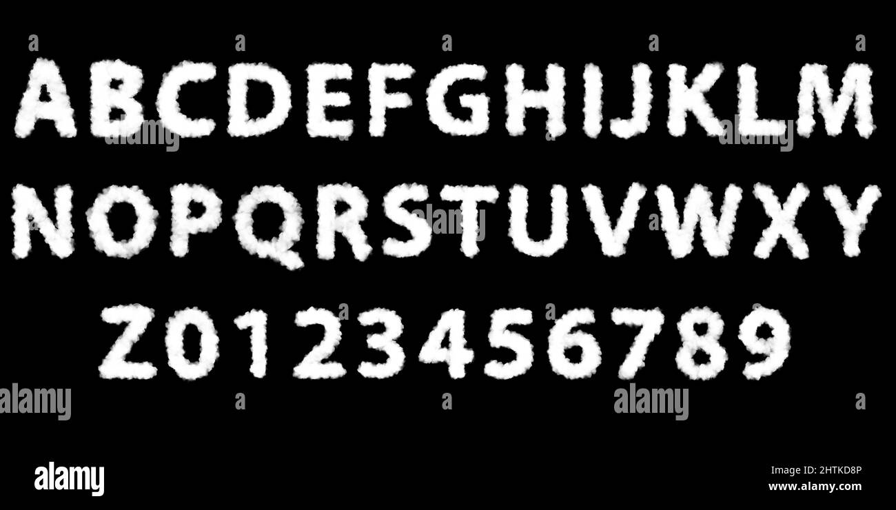 English Alphabet Shape White Cloud Isolated on Black Background Stock ...