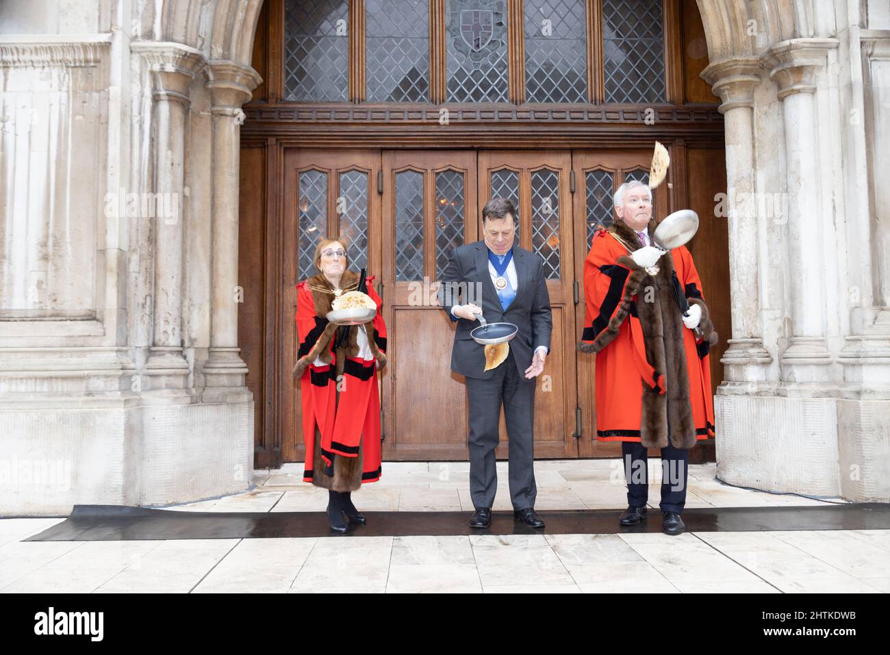 London, UK. 1st March, 2022. Pancake tossing at the annual Shrove ...