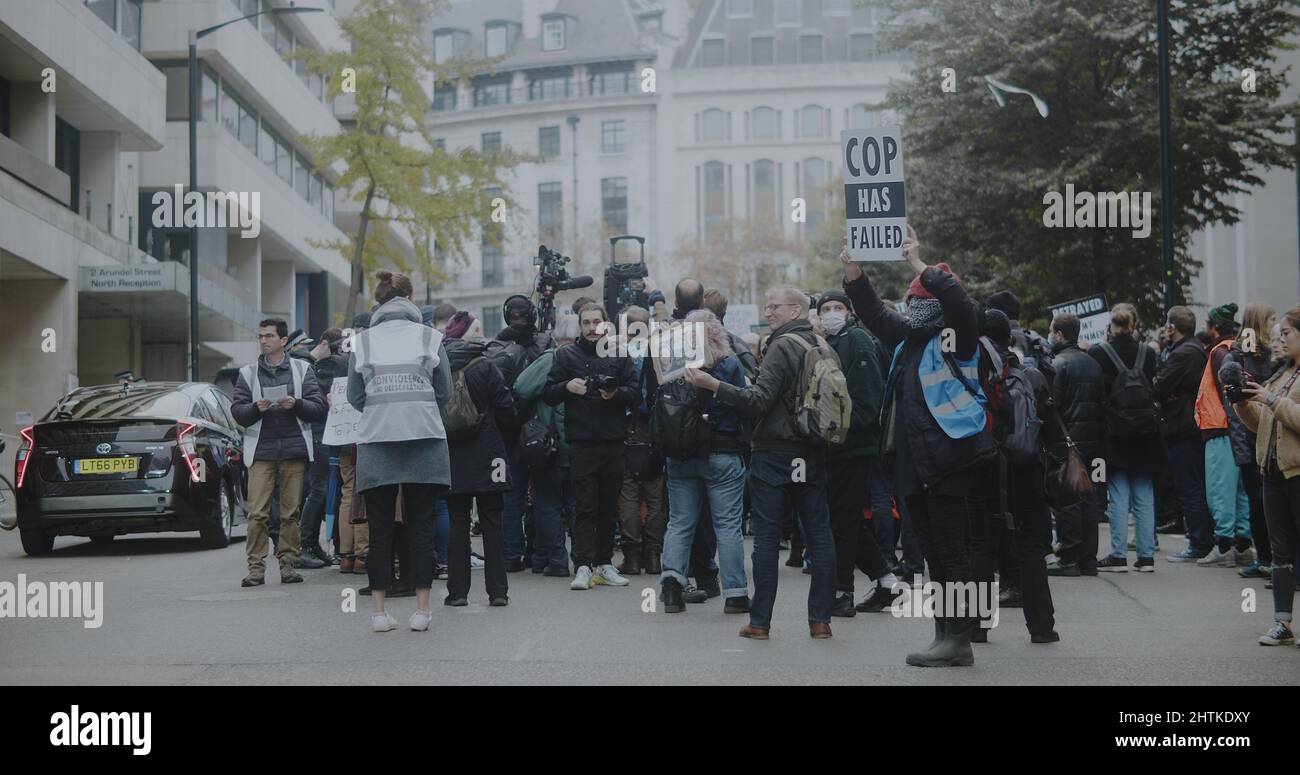 London, UK - 11 20 2021: Insulate Britain climate protesters standing ...