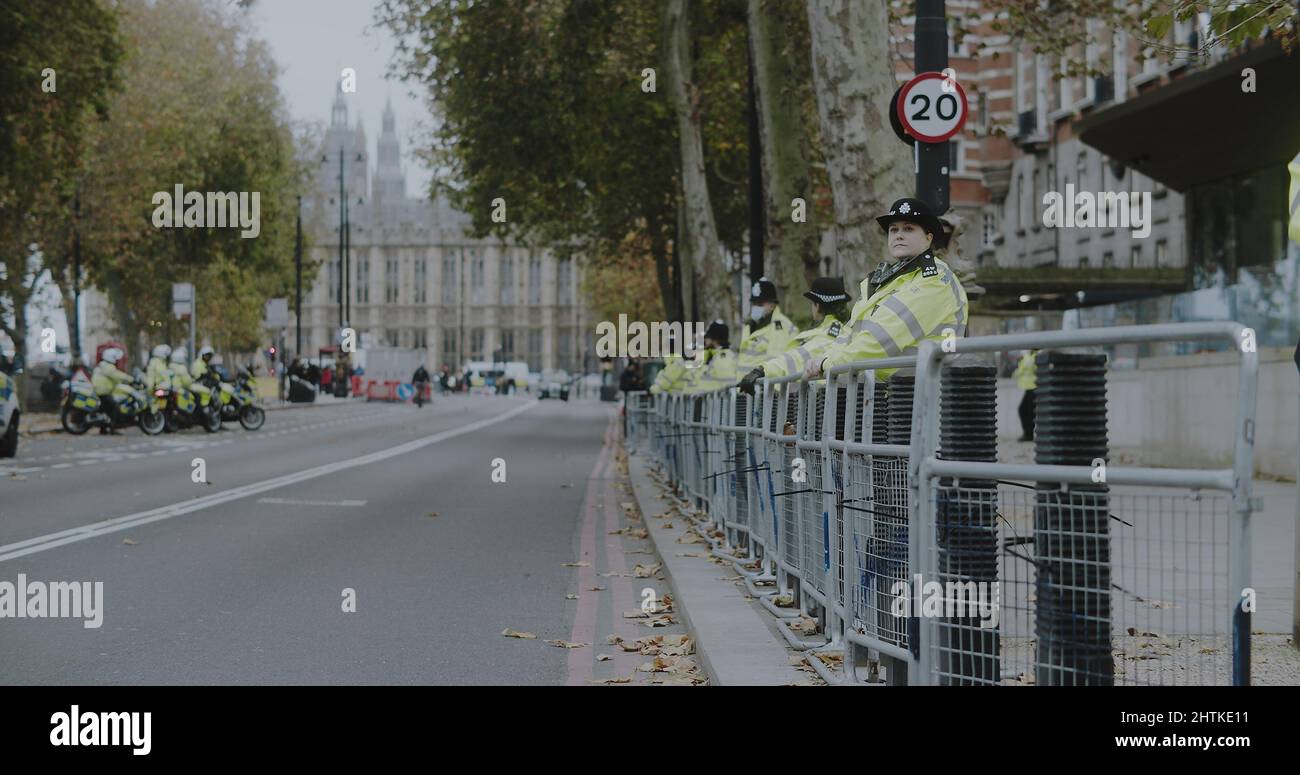 London, UK - 11 20 2021: Police officers on duty outside New Scotland ...
