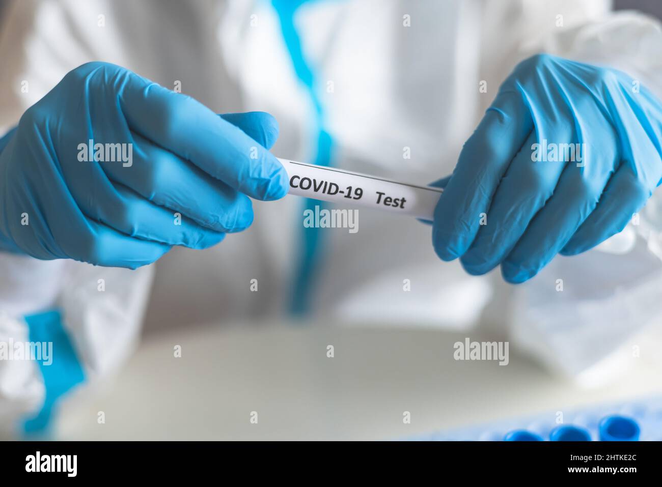 Process of coronavirus PCR antigen testing examination by nurse medic ...