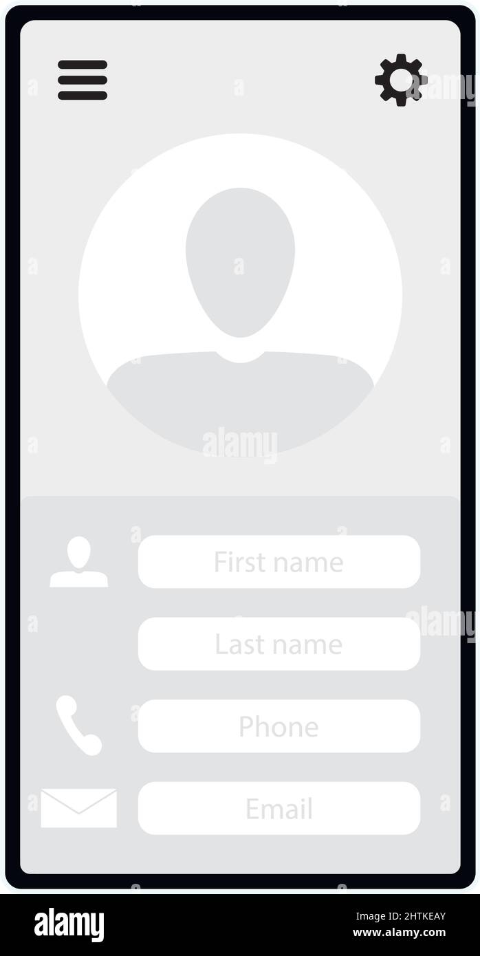 Template of page contact in smartphone with name, email and number ...