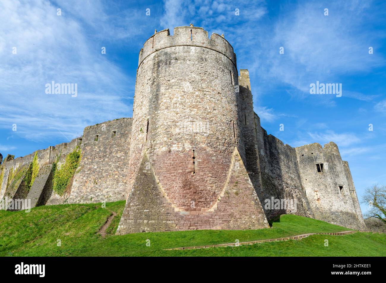 Outer wall of Chepstow Castle in Monmouth Wales it is the oldest ...