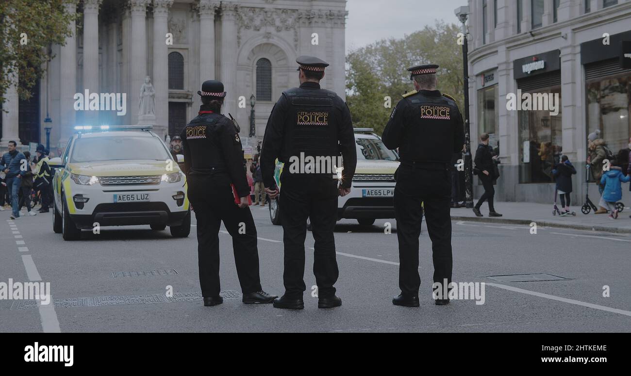 London, UK - 11 06 2021: City of London police officers standing guard ...
