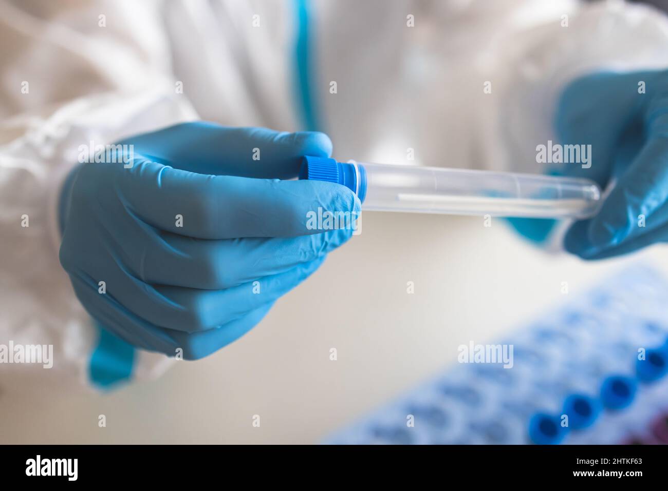 Process of coronavirus PCR antigen testing examination by nurse medic ...
