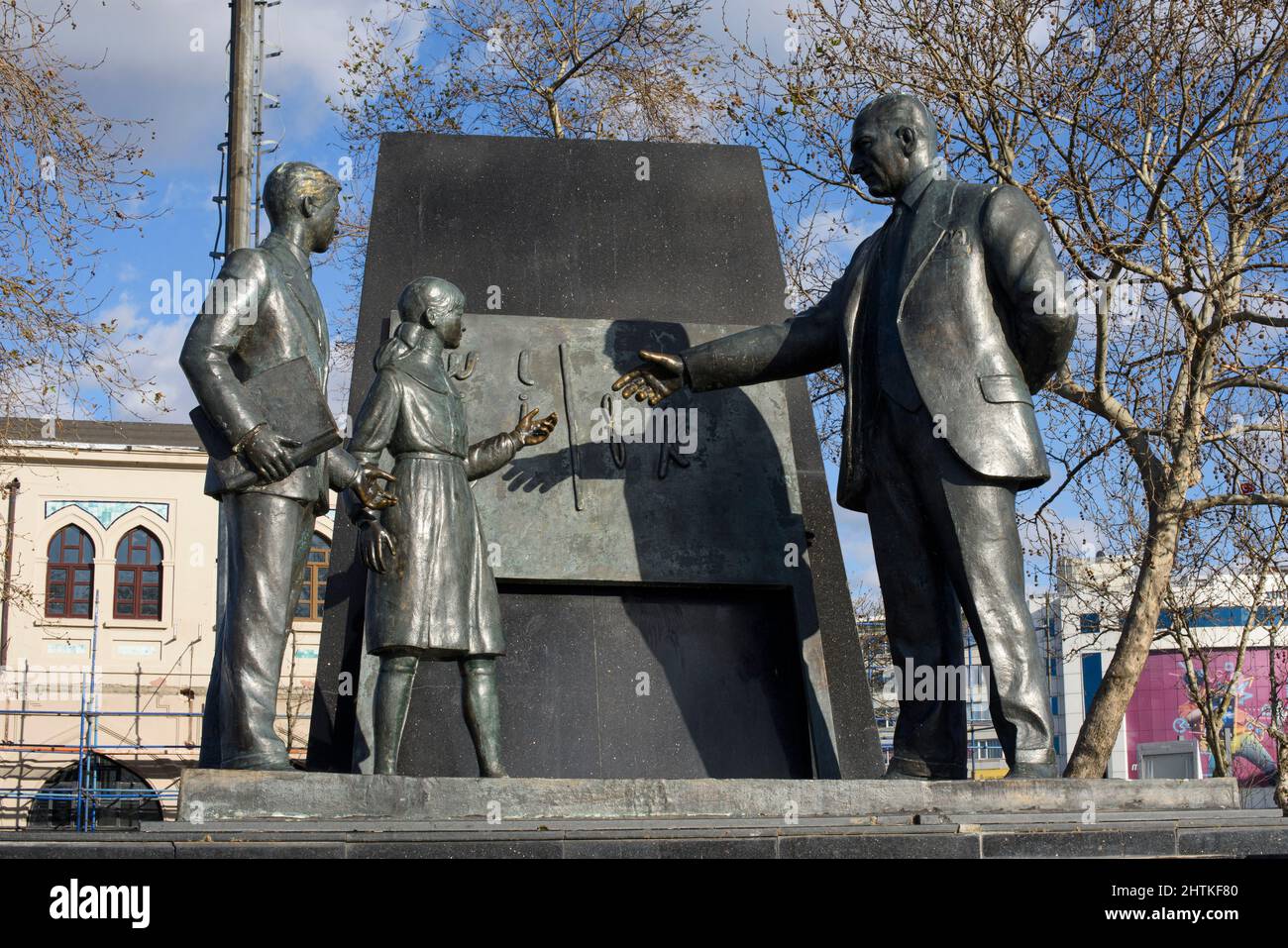 STANBUL, TURKEY - JUNE 5, 2019: Statue of Ataturk with child symbolizes ...