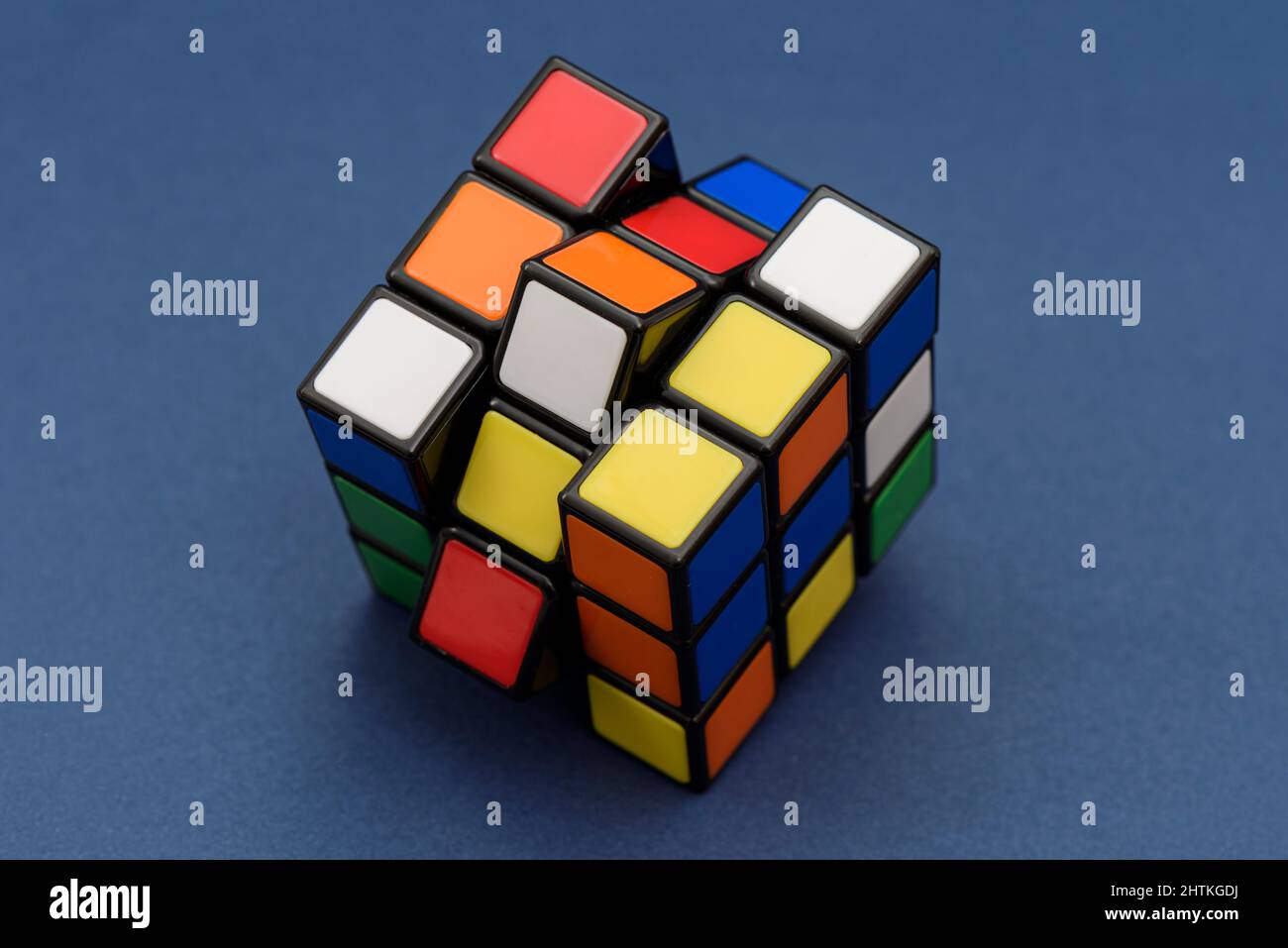 ISTANBUL - TURKEY - JANUARY 30 2022: Rubik's cube on the blue ...