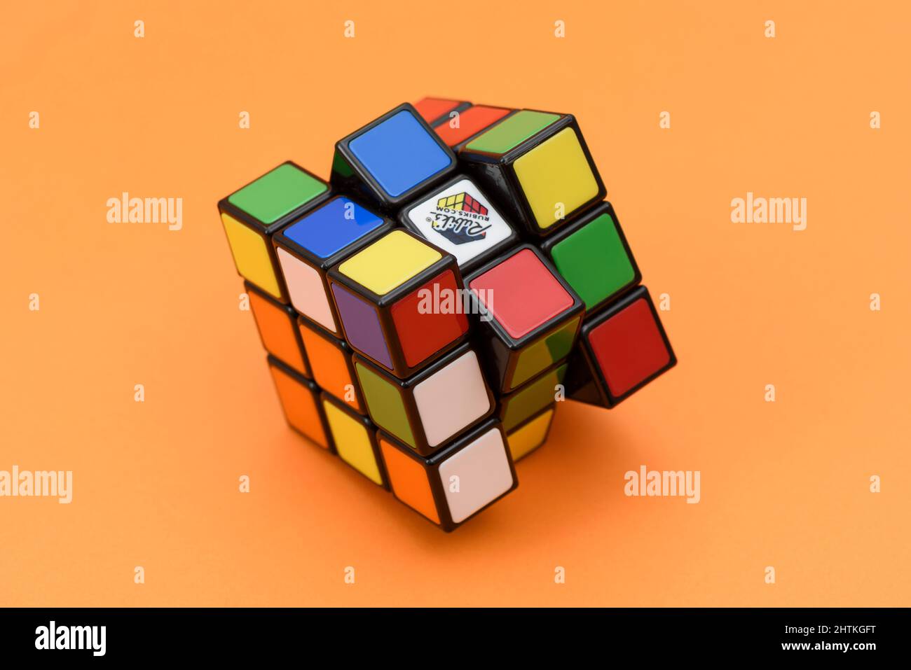 ISTANBUL - TURKEY - JANUARY 30 2022: Rubik's cube on the orange ...