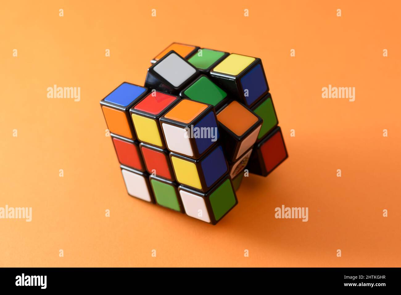 ISTANBUL - TURKEY - JANUARY 30 2022: Rubik's cube on the orange ...