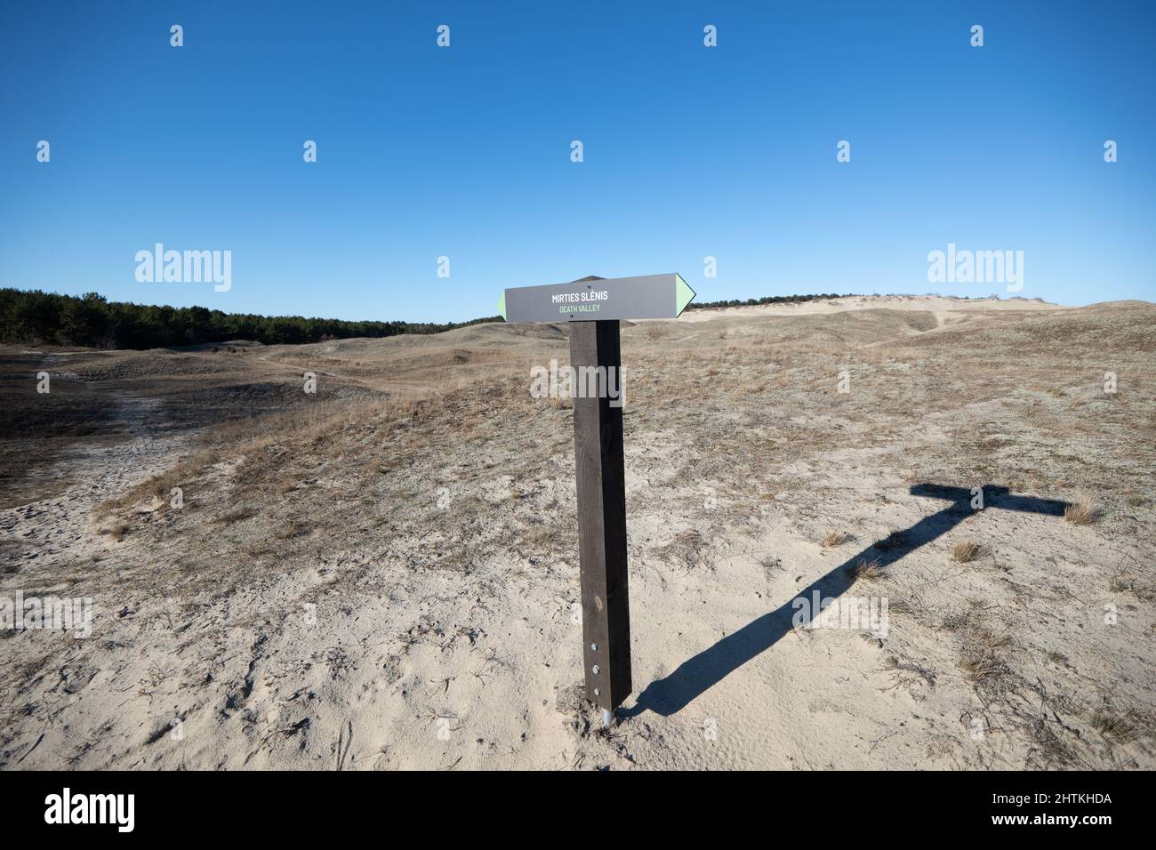 'Death Valley sign' Parnidis dune near Nida,Curonian Spit, Lithuania ...