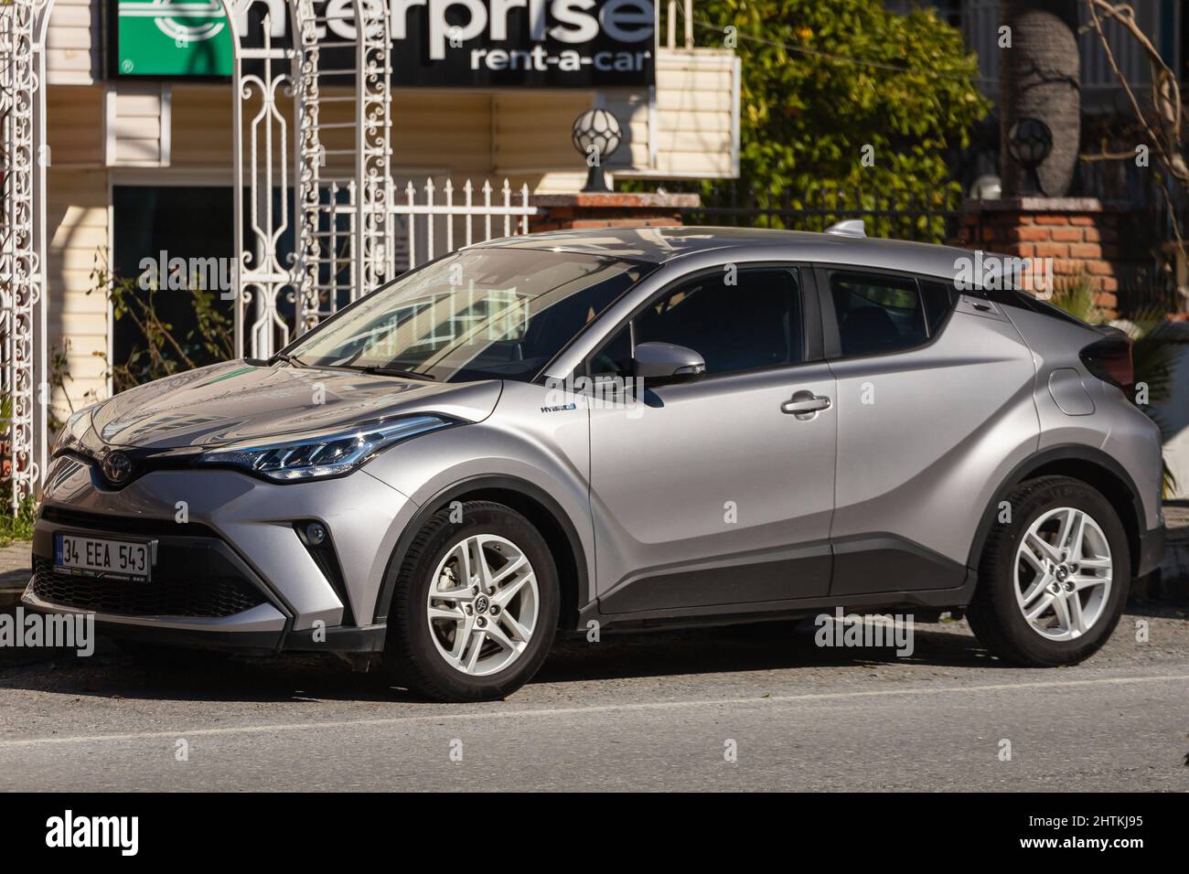 Side, Turkey – February 13 2022: silver Toyota C-HR is parked on the ...
