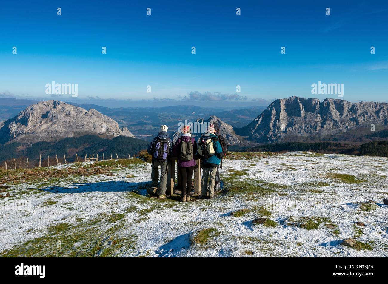 Hikers in the Urkiola Natural Park located in the southeastern corner ...
