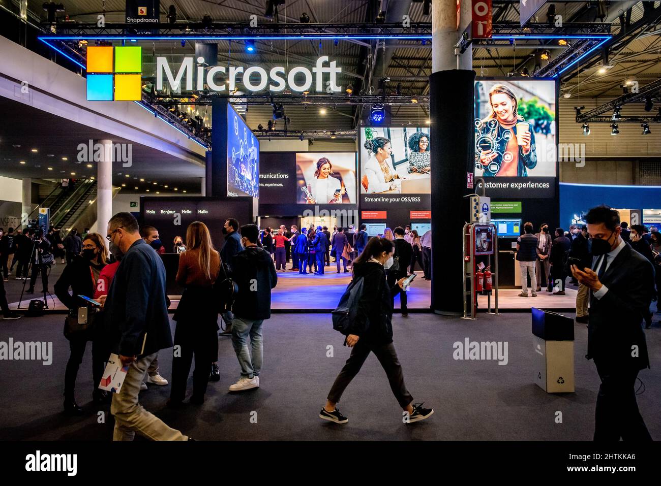 Microsoft brand at company's pavilion during the GSMA Mobile World ...