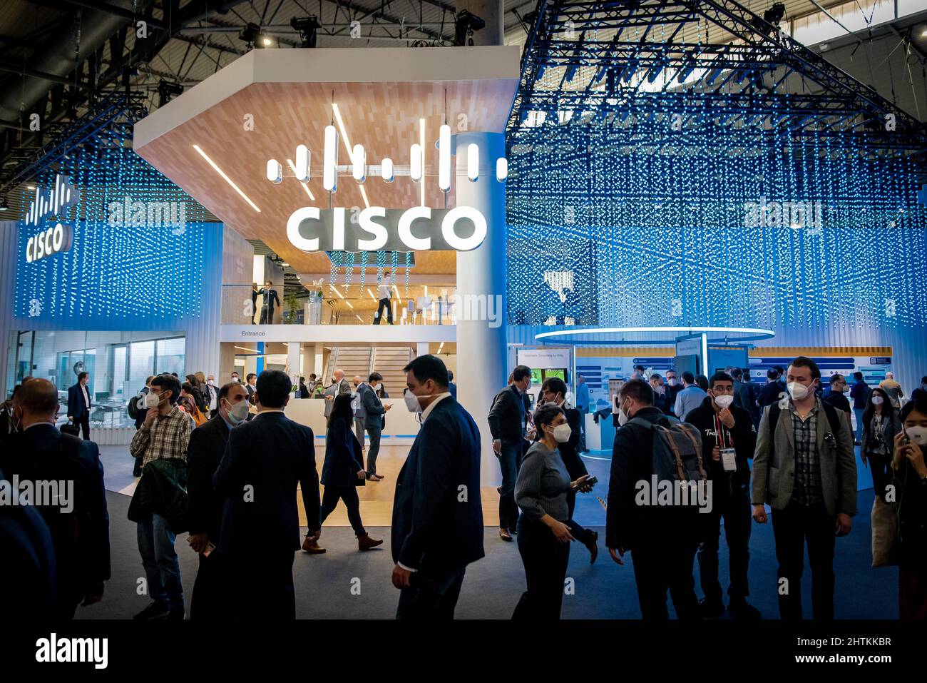 CISCO brand at company's pavilion during the GSMA Mobile World Congress 2022 in Barcelona, the ...