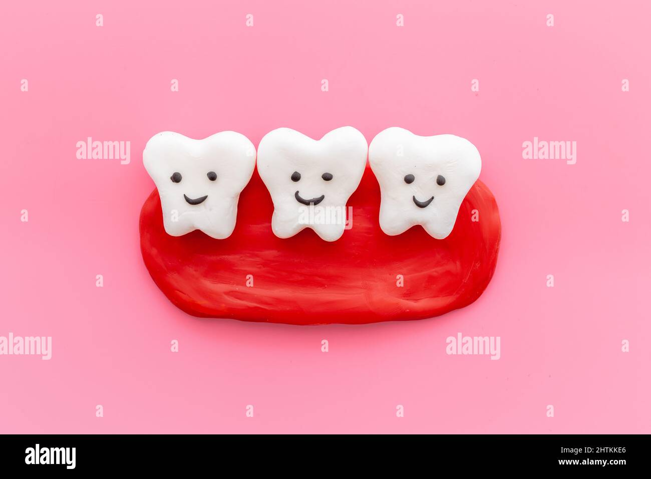 Oral health concept. Healthy and caries teeth models on gums Stock ...