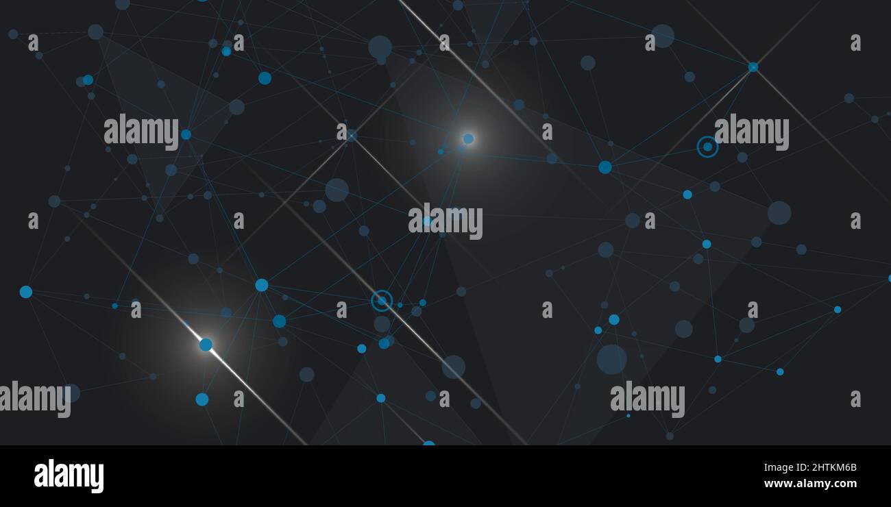 Network Abstract Design With Connecting Dot And Line Vector Dark Space Background Stock Vector
