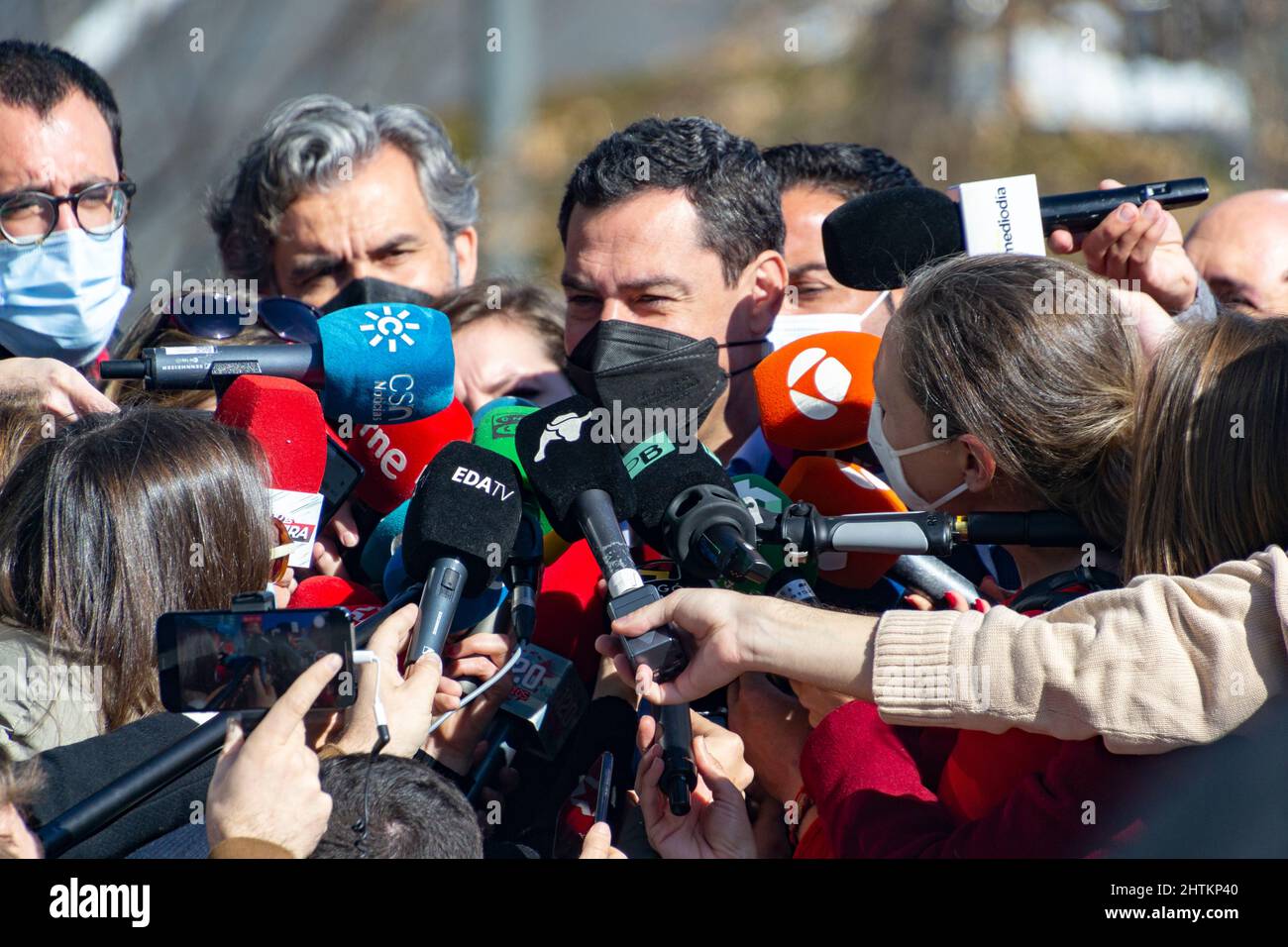 Juan Manuel Moreno, President of the Junta de Andaluca at a press ...