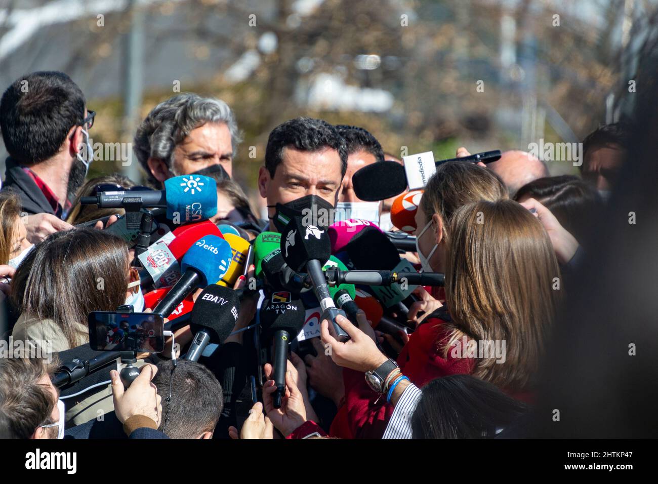 Juan Manuel Moreno, President of the Junta de Andaluca at a press ...