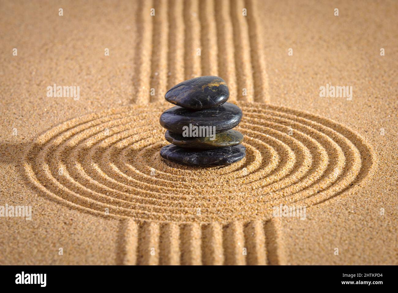 Japanese ZEN garden with yin yang stone in textured sand Stock Photo ...